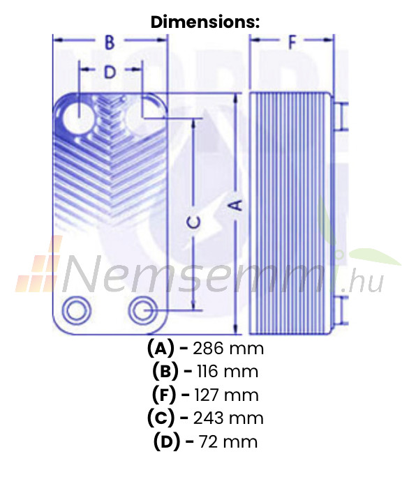 Lemezes hőcserélő 50 lemezes 285kW 4x1” külső csatlakozással Lemezes hőcserélő 50 lemezes 285kW 4x1” külső csatlakozással