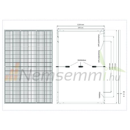 Napelem 38V 410W X-HALF CUT monokristályos 1724 x 1134 x 35